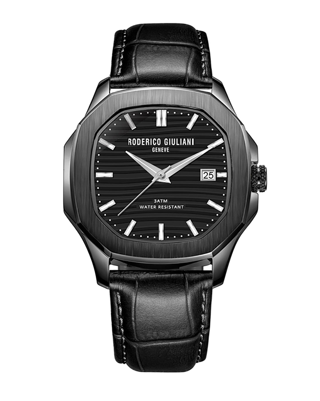 RODERICO GIULIANI ANALOG BLACK DIAL BLACK CASE BLACK LEATHER STRAP MEN