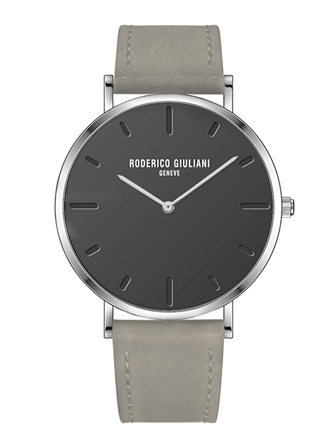 RODERICO GIULIANI ANALOG BLACK DIAL SILVER CASE BEIGE SUEDE LEATHER ST