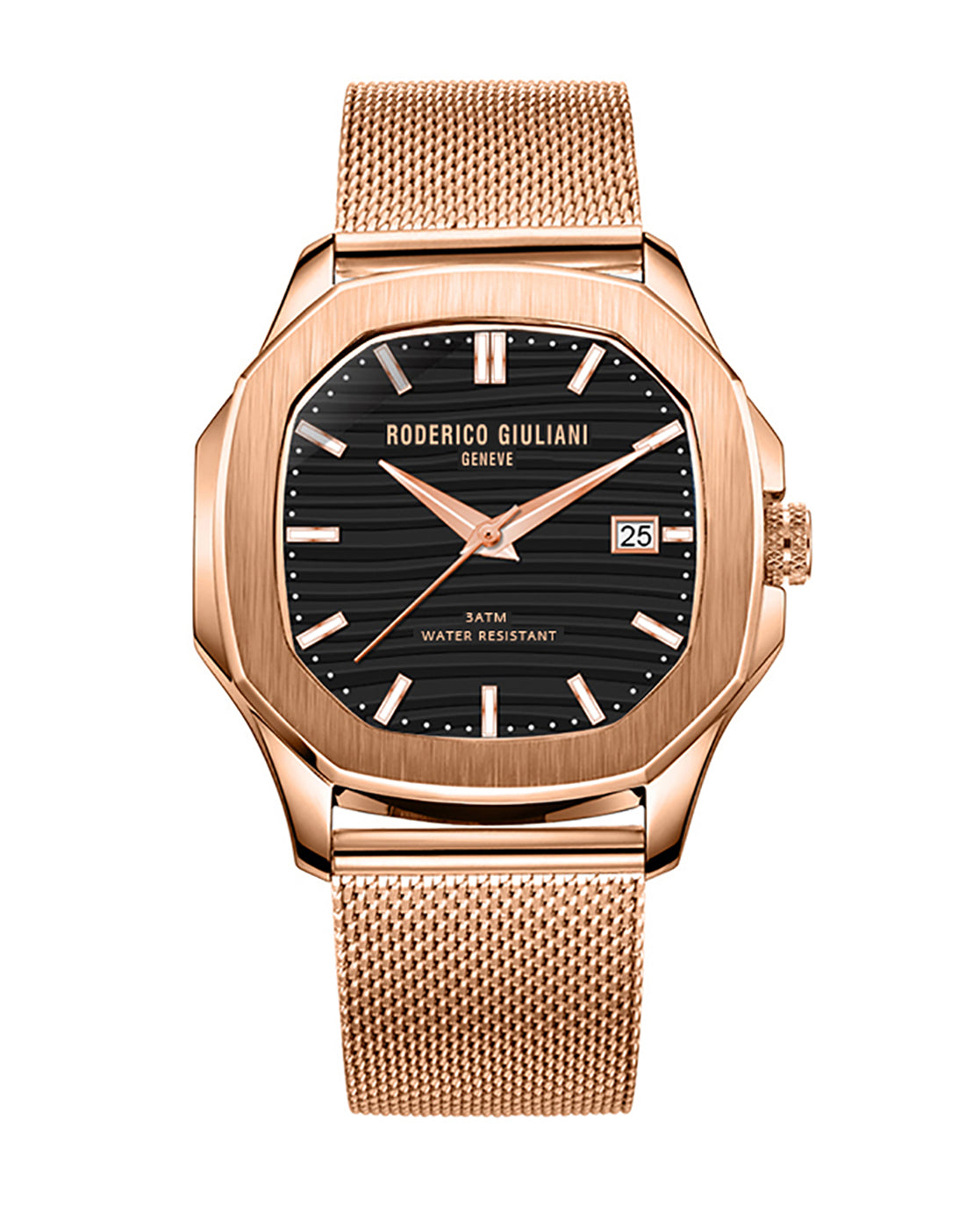 RODERICO GIULIANI ANALOG BLACK DIAL ROSE-GOLD CASE ROSE-GOLD MESH STRA