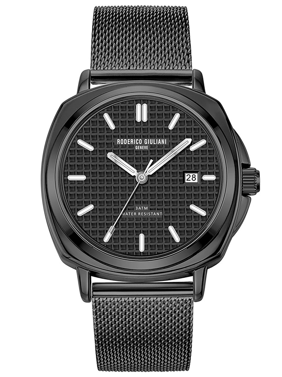 RODERICO GIULIANI ANALOG BLACK DIAL BLACK CASE BLACK MESH STRAP MEN'S