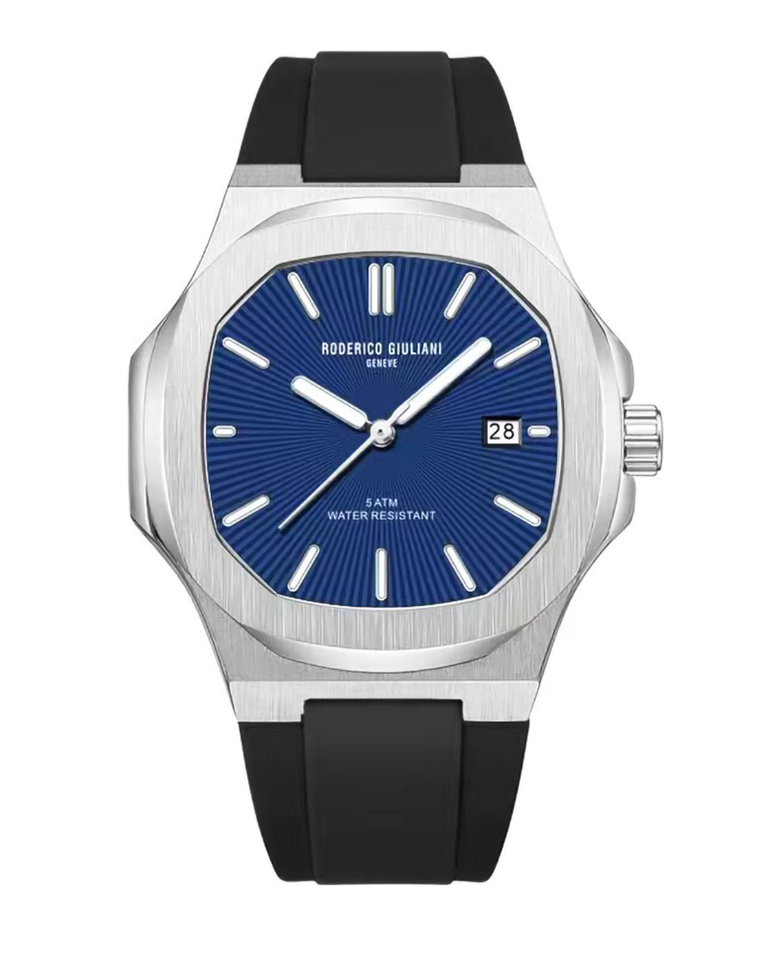 Blue Dial Silver Case Black Silicone Strap Men's Analog Watch ...