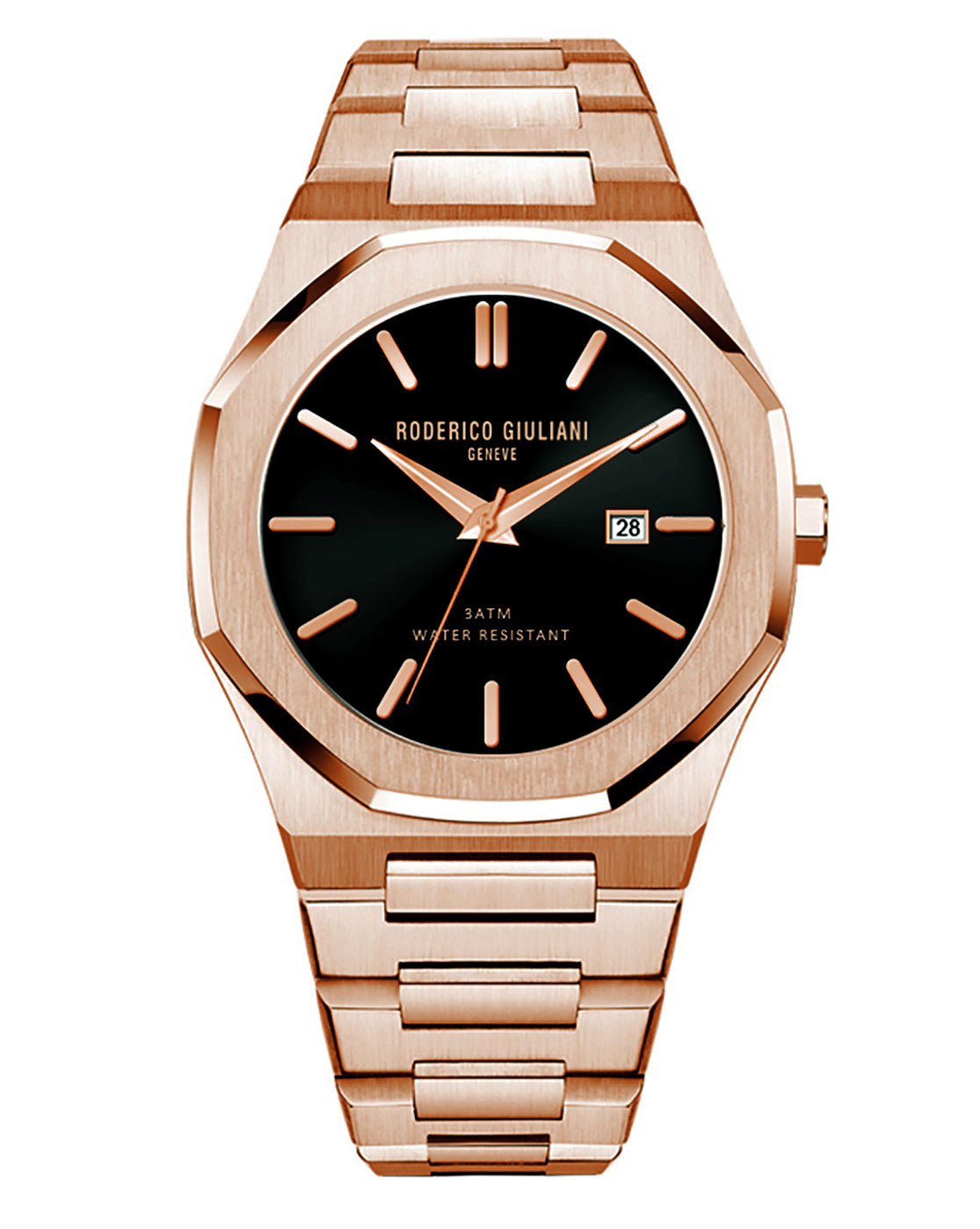 RODERICO GIULIANI ANALOG BLACK DIAL ROSE-GOLD CASE ROSE-GOLD STEEL BRA