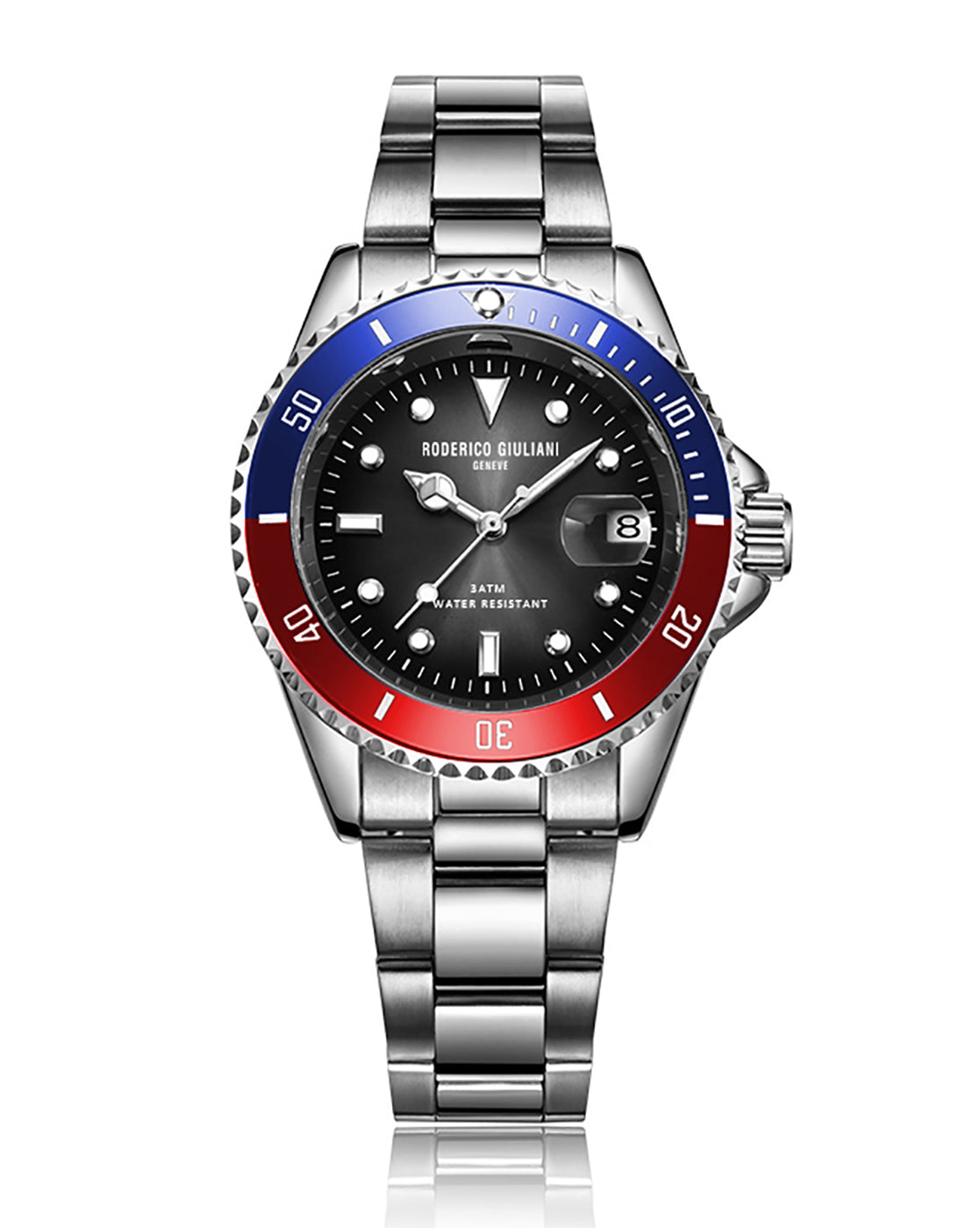 RODERICO GIULIANI ANALOG BLACK DIAL SILVER CASE SILVER STEEL BRACELET