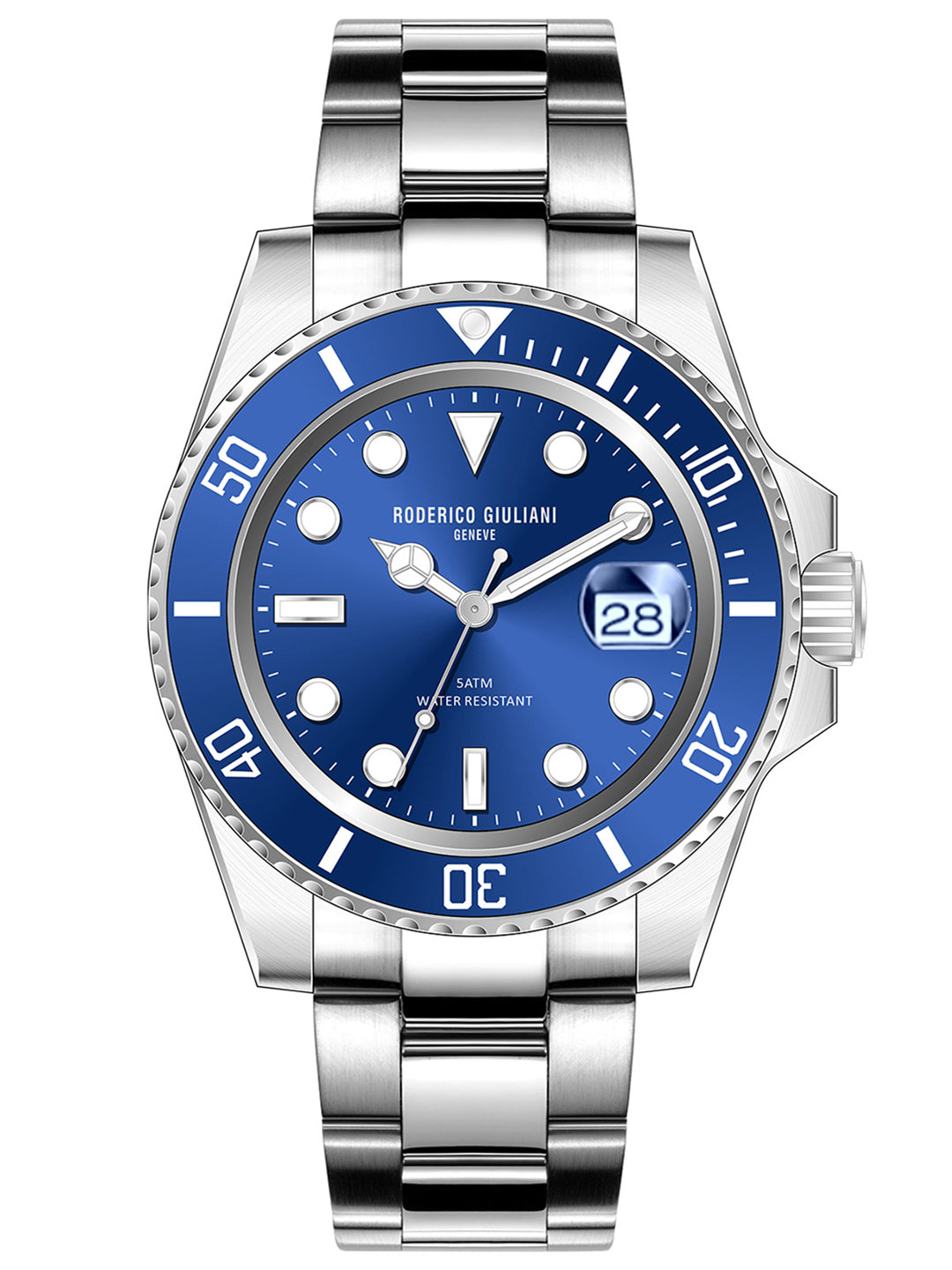 Blue Dial Blue Bezel Silver Steel Bracelet Men's Analog Watch ...