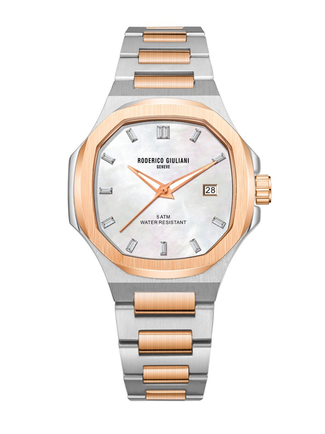 RODERICO GIULIANI ANALOG WHITE MOP DIAL DUAL TONE STEEL BRACELET WOMEN