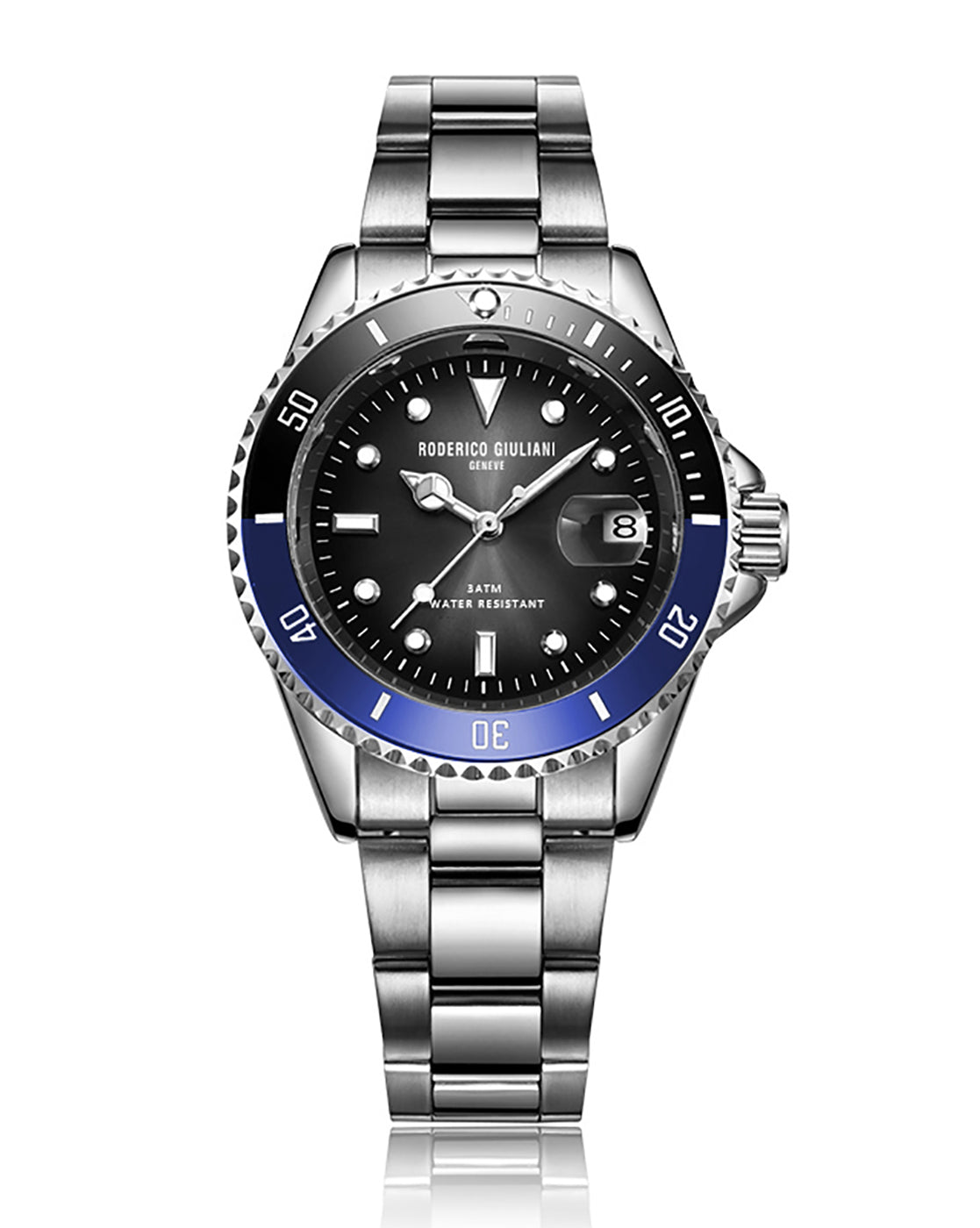 RODERICO GIULIANI ANALOG BLACK DIAL SILVER CASE SILVER STEEL BRACELET